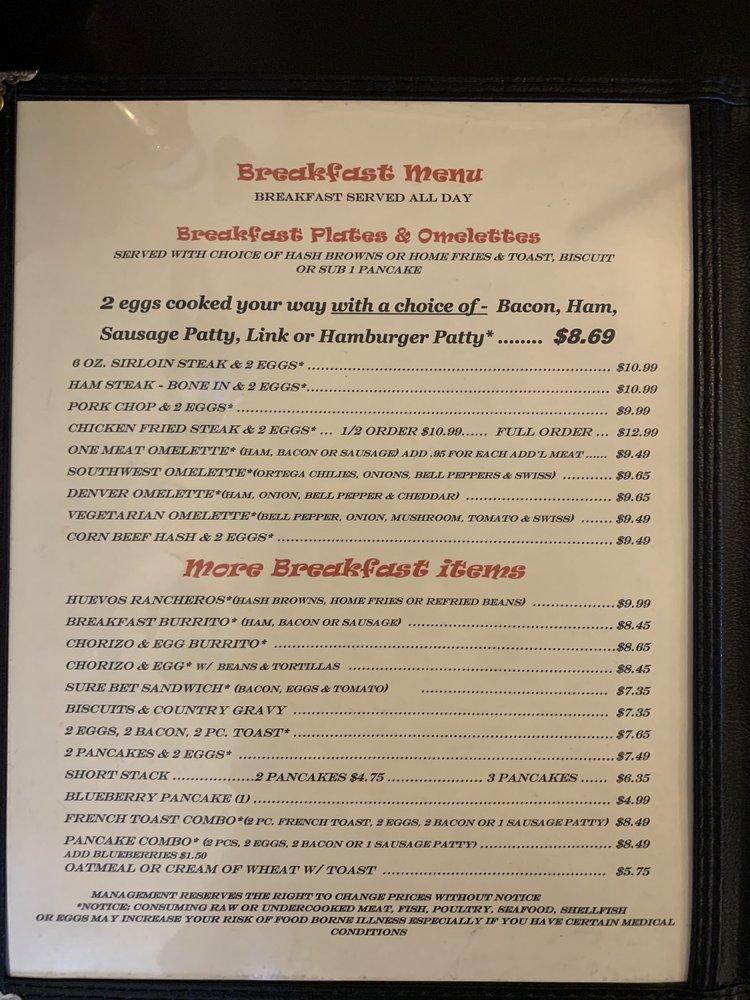 Menu at Silver Dollar Chuck Wagon pub & bar, Topock