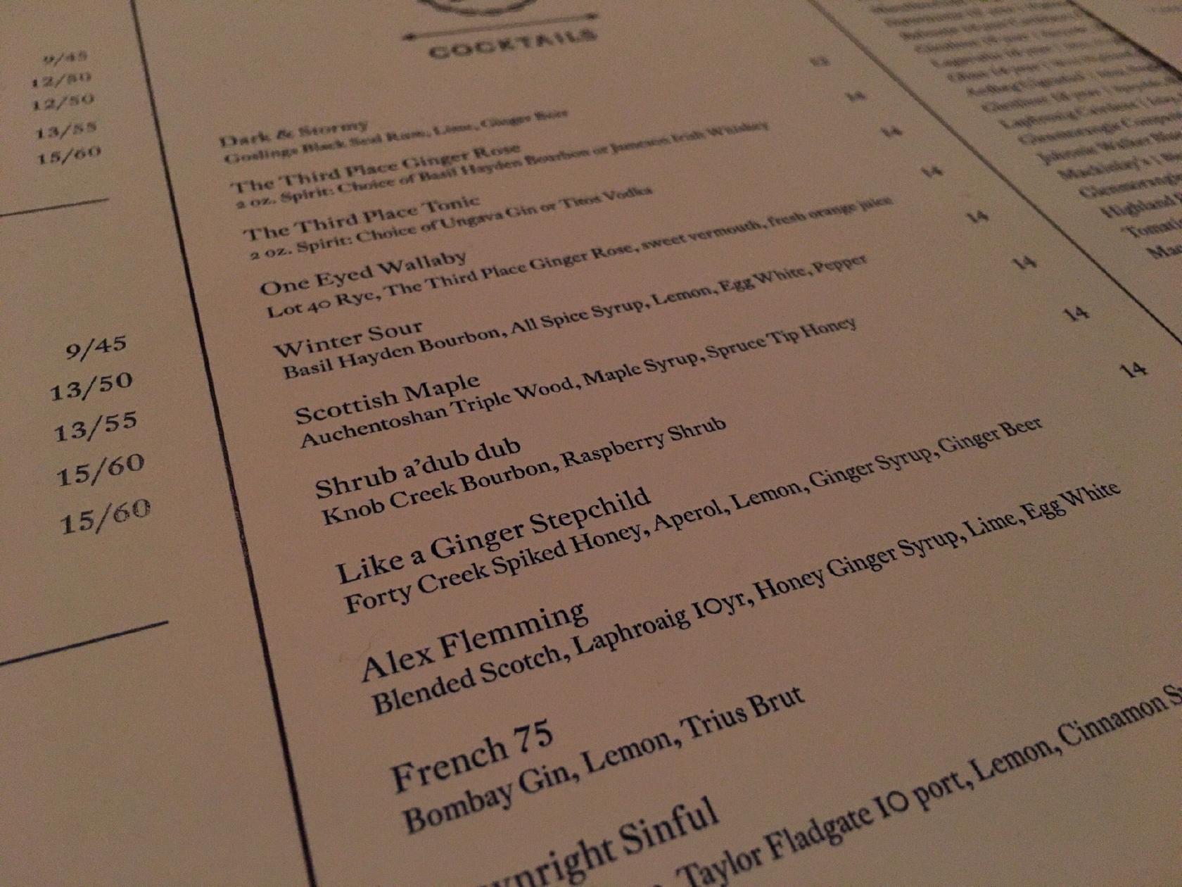 Menu at The Merchant Tavern restaurant, St. John's, John's