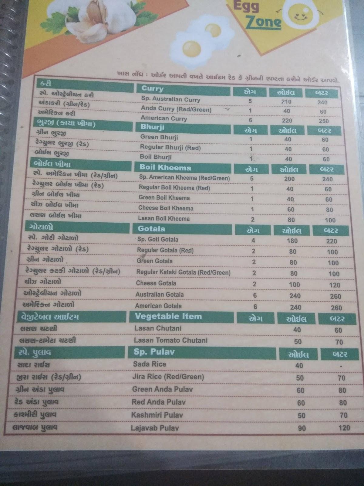 Menu at The green egg zone, Ahmedabad