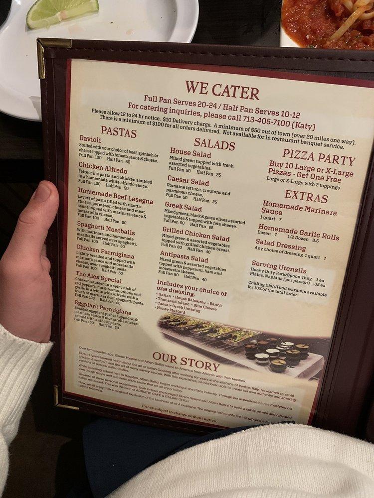 Menu at Adriatic Cafe Italian Grill, Katy