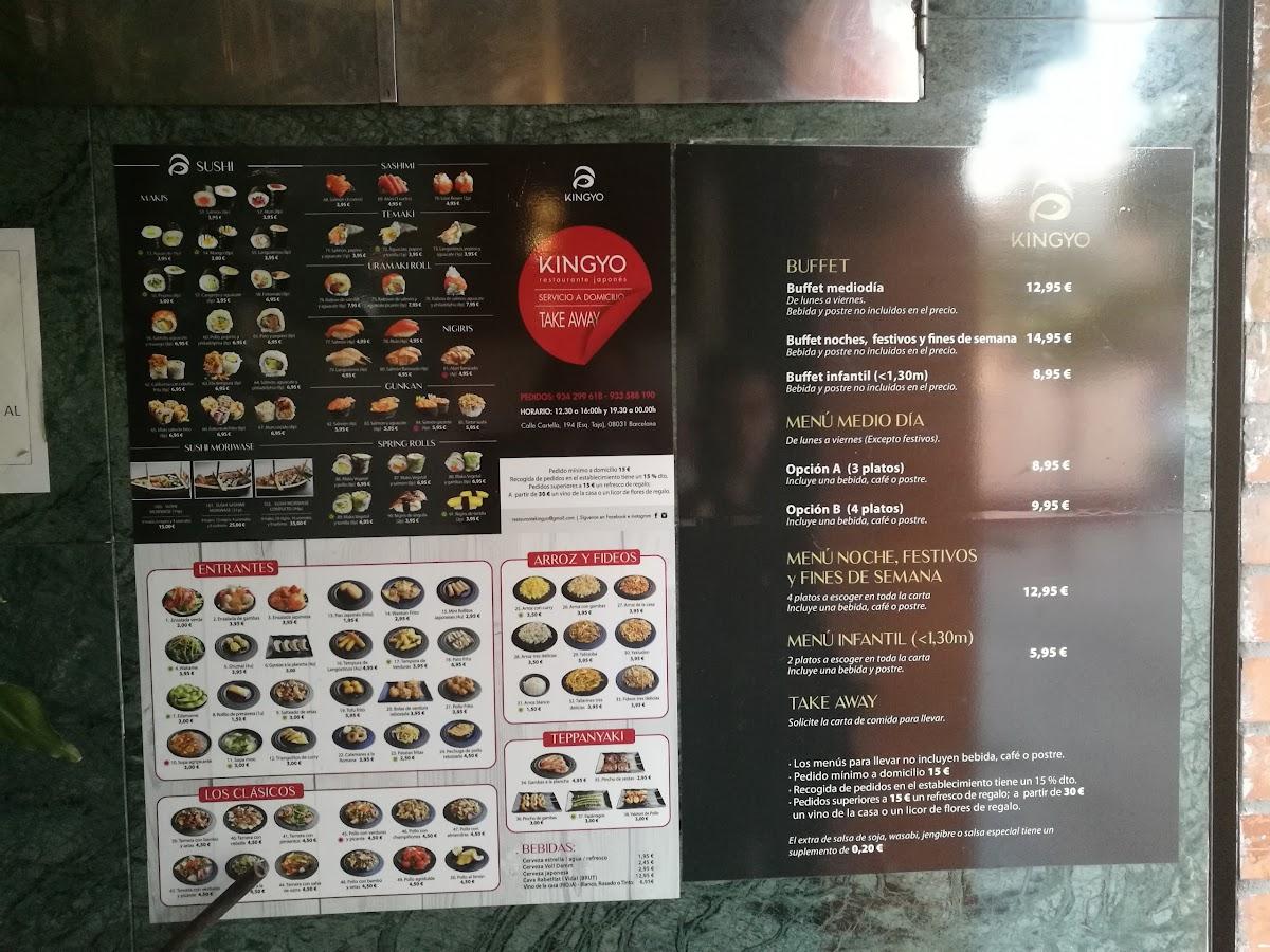 Carta del restaurante Kingyo, Barcelona