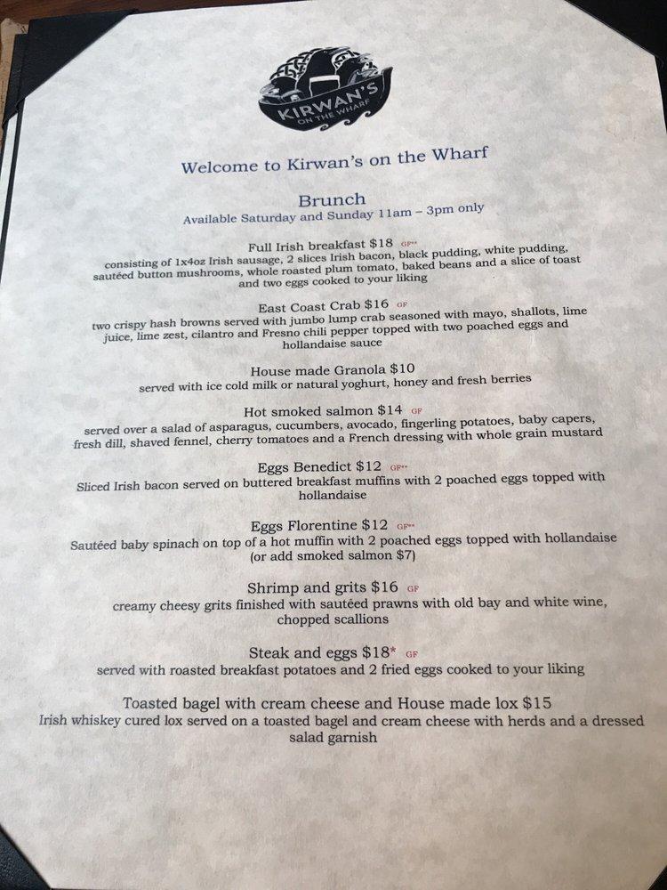 Menu at Kirwan’s on the Wharf pub & bar, Washington