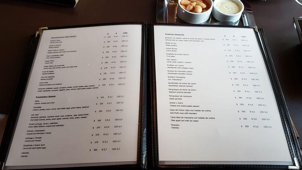 Menu at La Tablita steakhouse, El Calafate