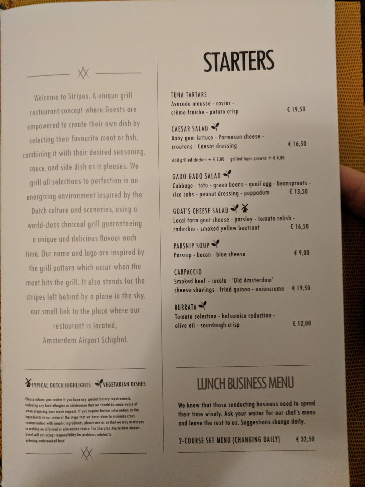 Speisekarte von Stripes Restaurant (At Sheraton Hotel), Flughafen ...