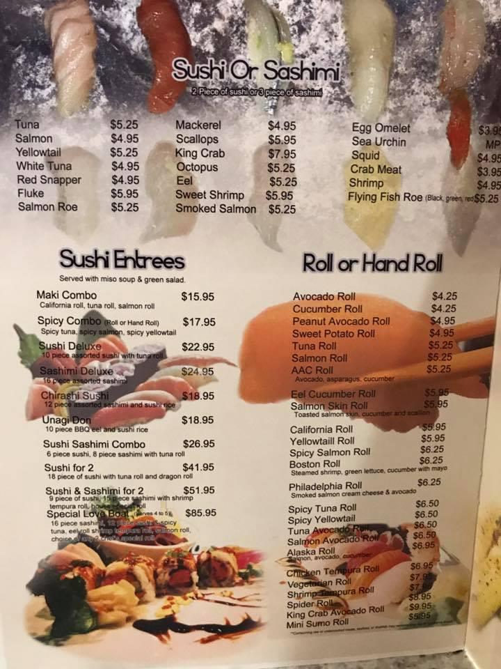 Menu at Sumo Japanese Restaurant, Moses Lake