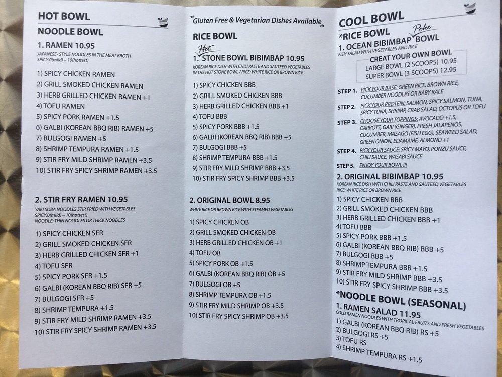Menu at The Bowl restaurant, Marietta