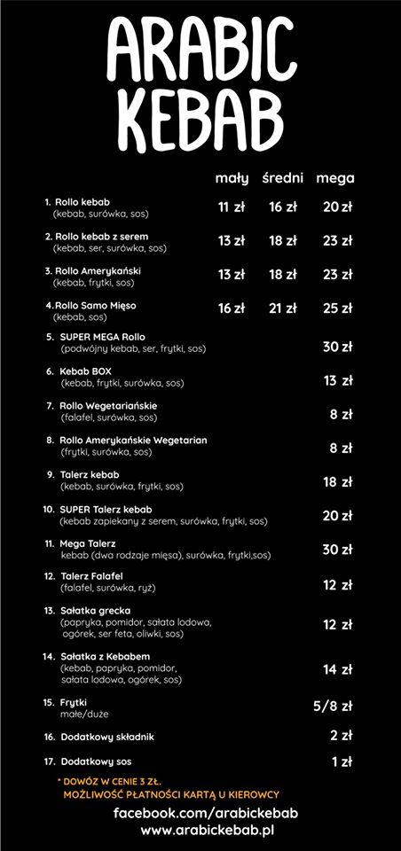 Menu at Arabic Kebab Inowrocław, Inowroclaw