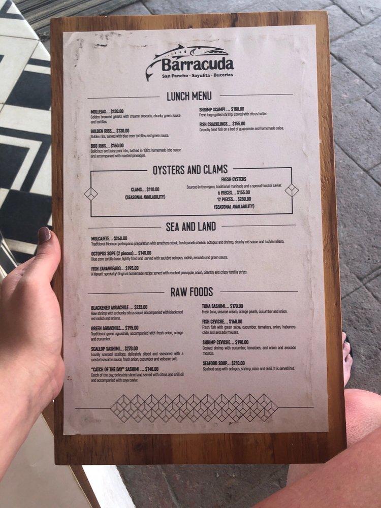 Menu at Barracuda Sayulita, Sayulita, Delfines 21-Planta Alta
