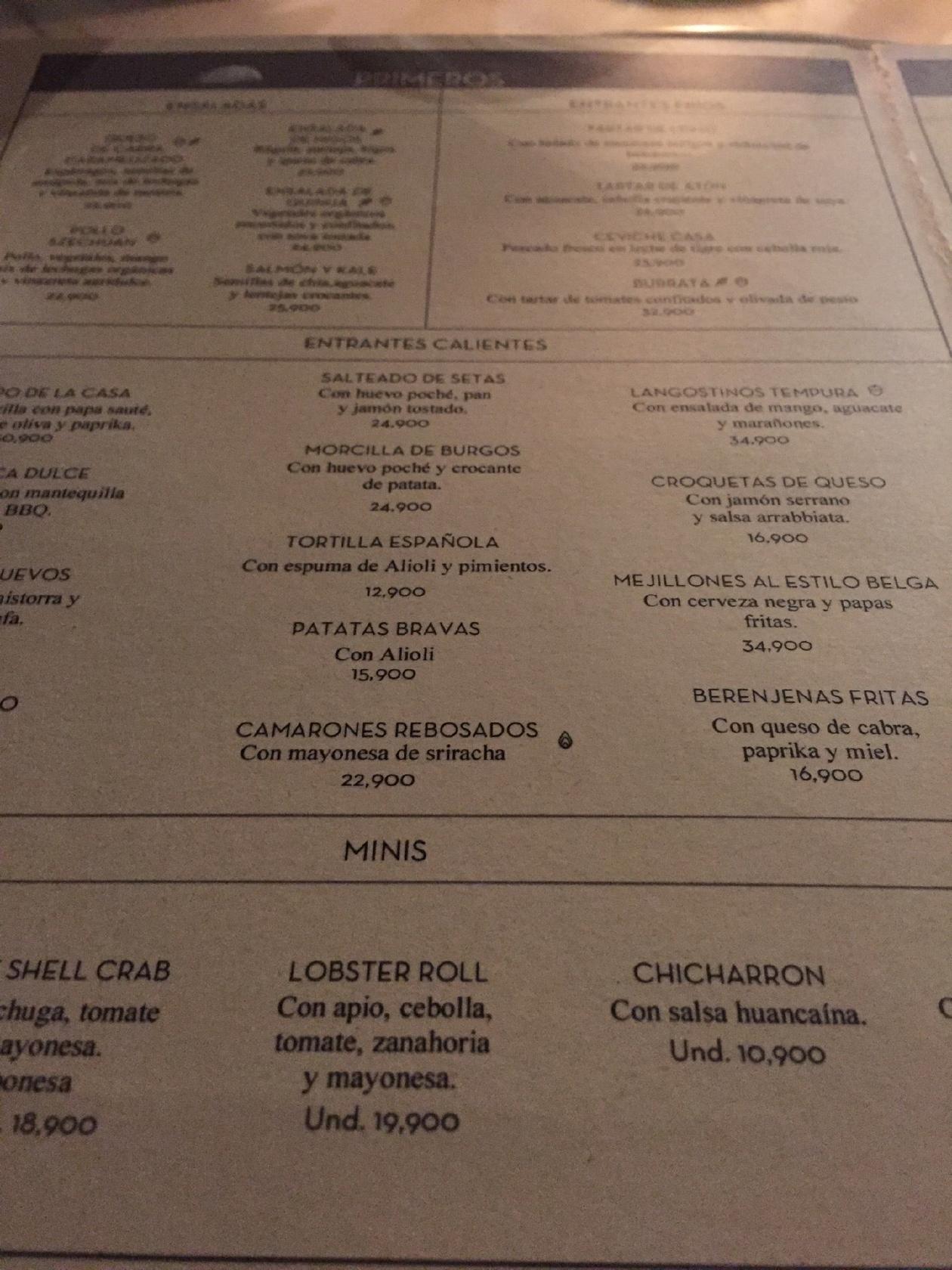Menu at CASA restaurant, Bogotá, Cra. 13 #85 - 24
