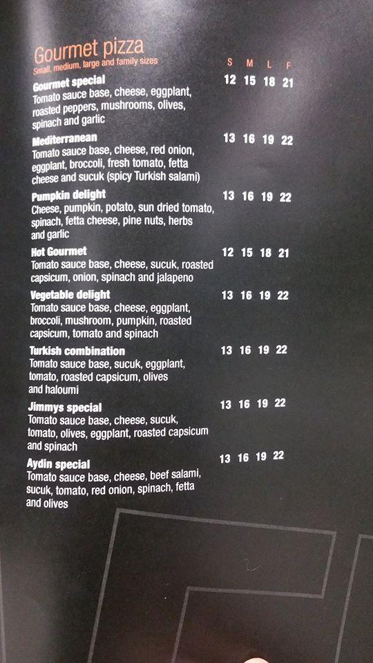 Menu at Cafizza restaurant, Geelong