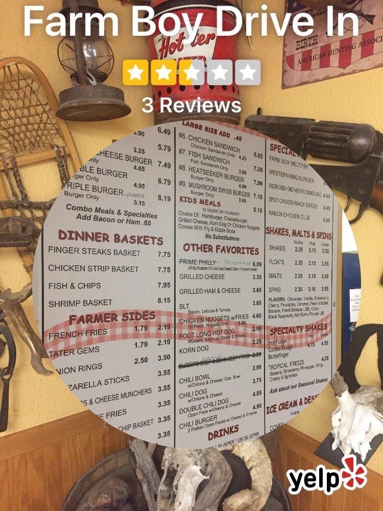 Menu at Farm Boy Drive-In restaurant, Middleton