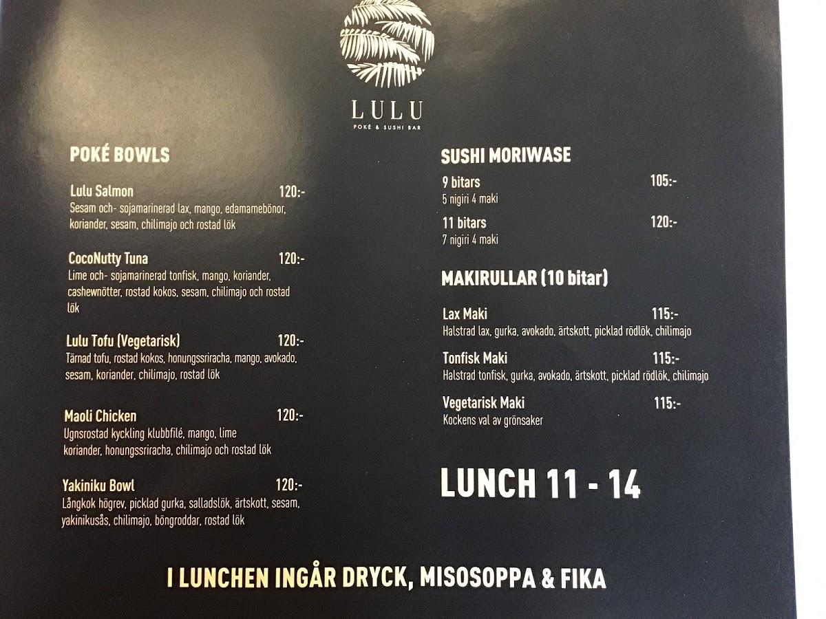 Menu at Lulu restaurant, Stockholm, Tellusborgsvägen 77A