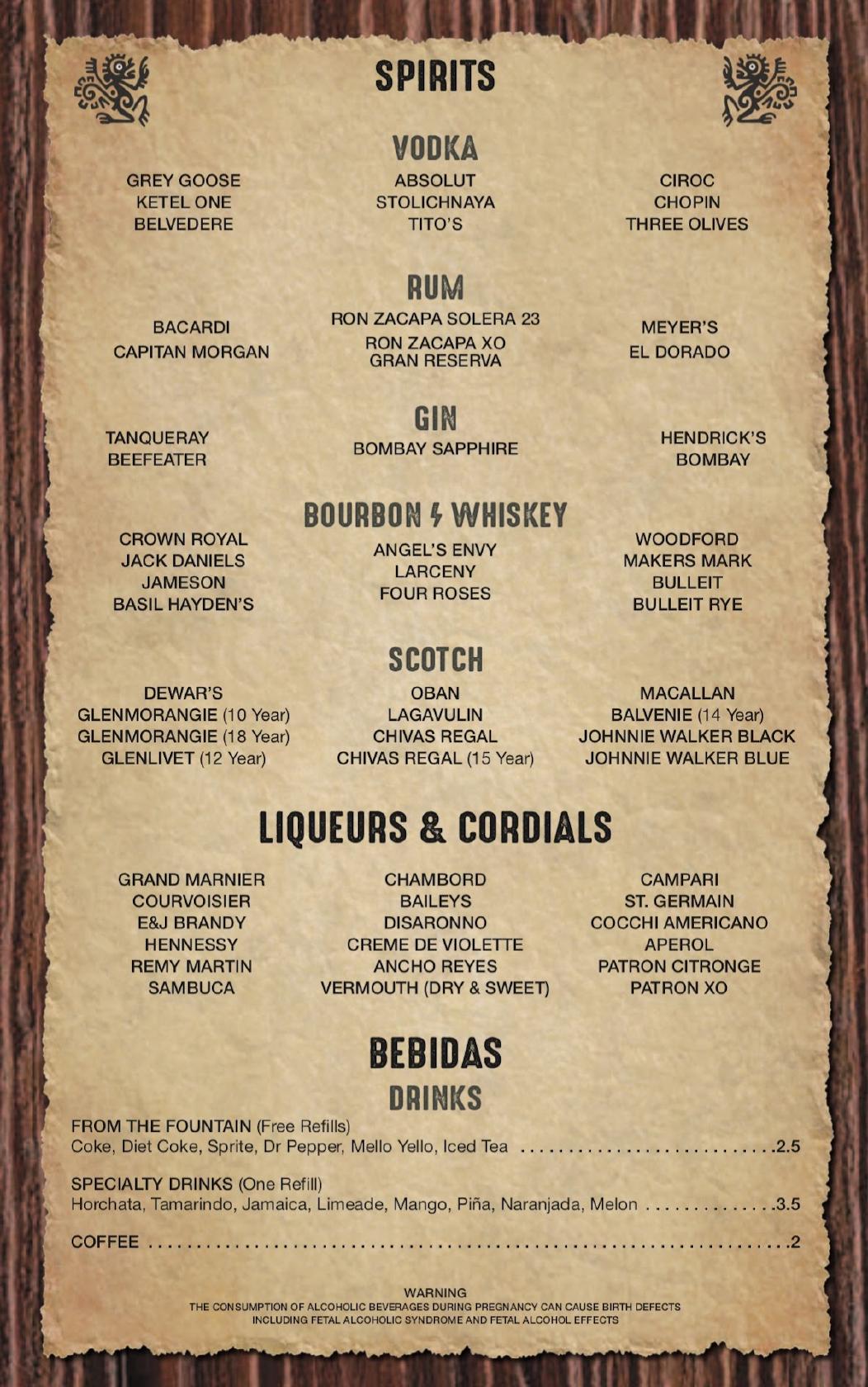 Menu at Mayan Kitchen restaurant, Chattanooga