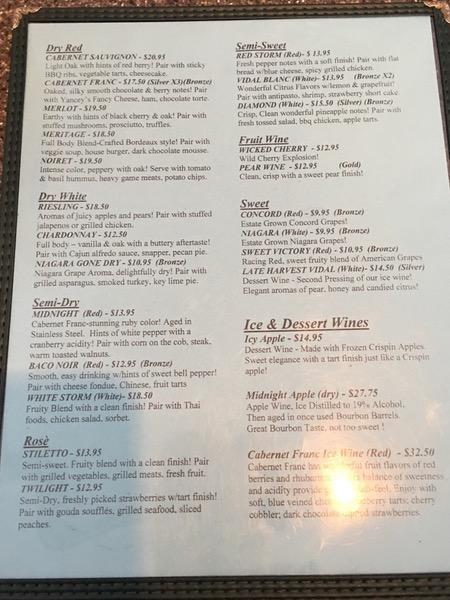 Menu at Midnight Run Wine Cellars, Ransomville