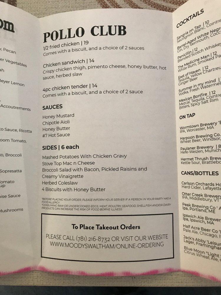 Carta de Pollo Club, Waltham