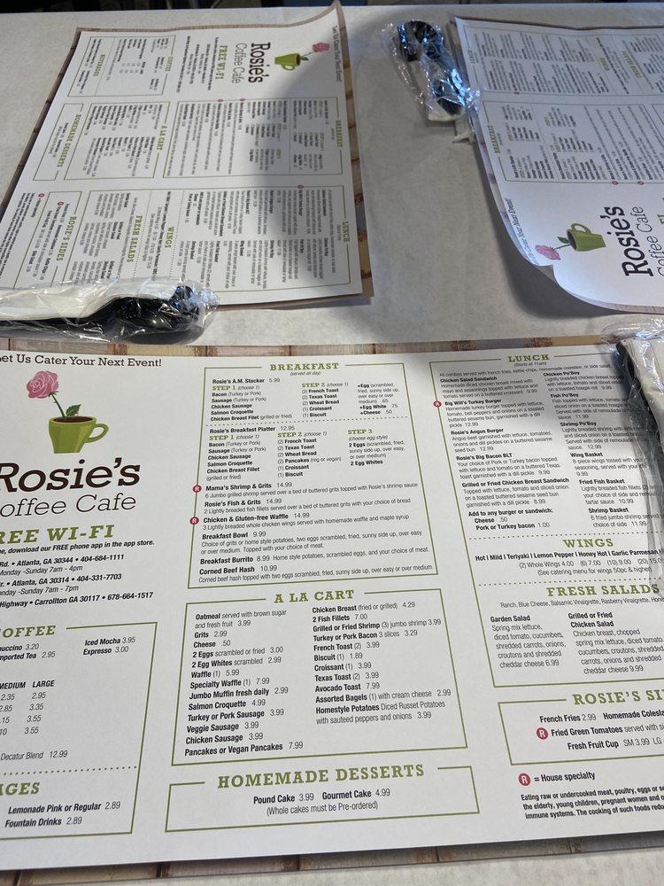 Menu at Rosie's Cafe, Atlanta, Sylvan Rd