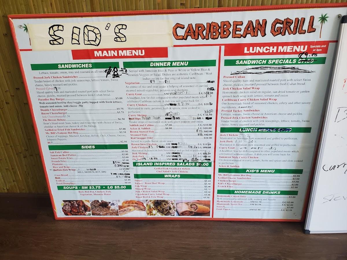 Menu at Sid's Caribbean Grill restaurant, Saint Petersburg, 901 22nd St S