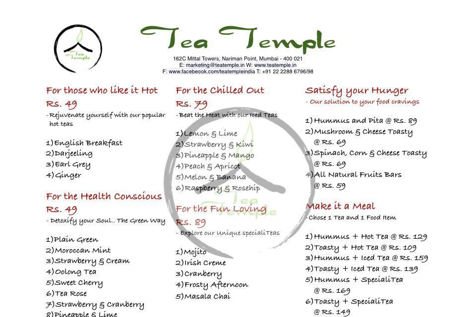 Menu at Tea Temple - Experience, Enjoy, And Appreciate The Tea ...