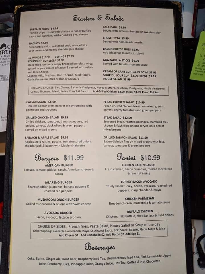 Menu at Timeless Destination pizzeria, Wellsboro