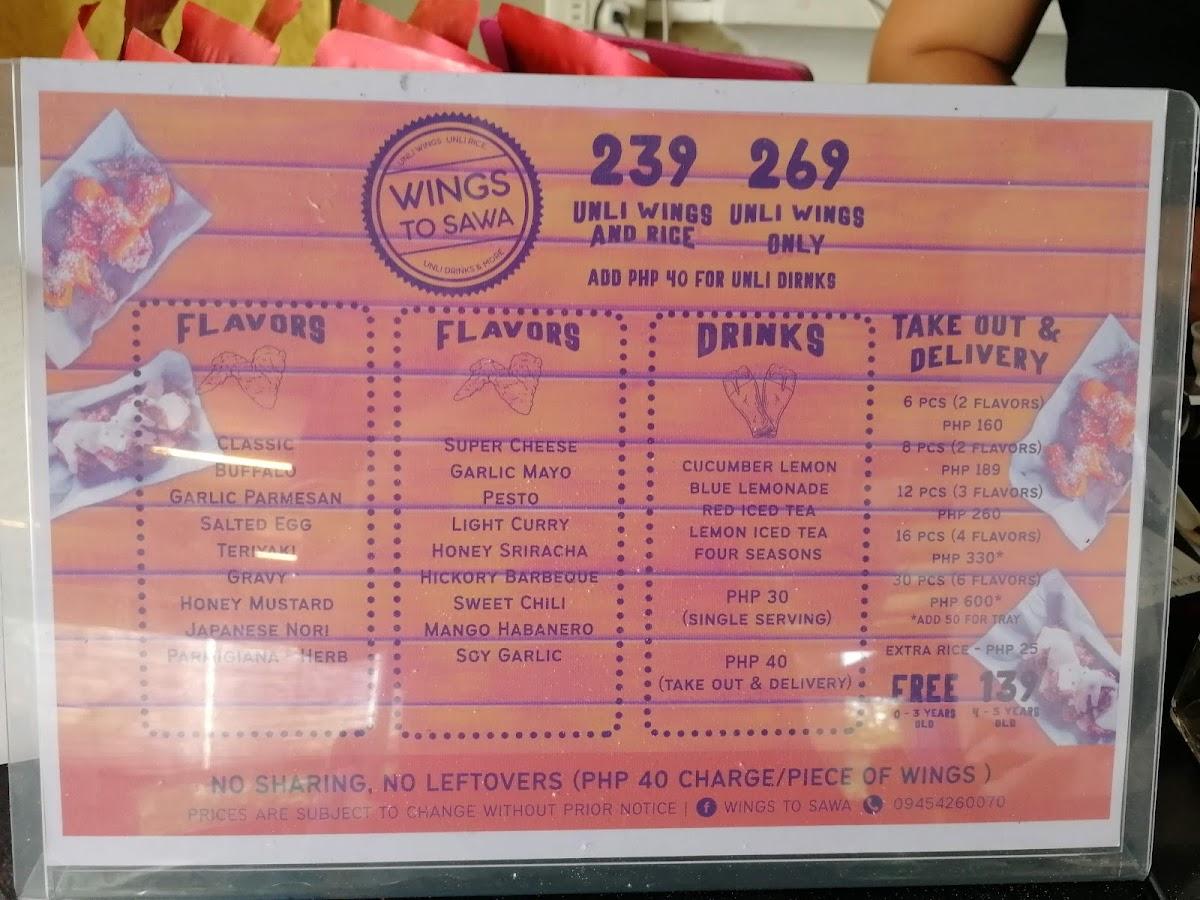 Carta del restaurante Wings To Sawa, Binangonan