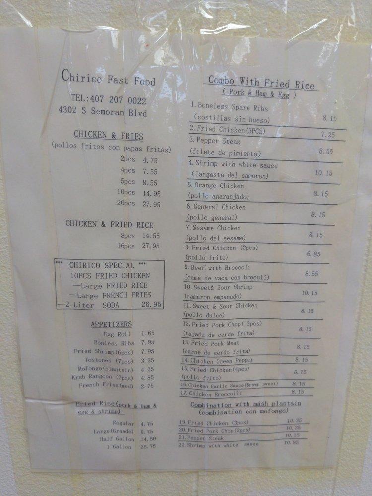 Menu at Chirico Fast Food, Orlando