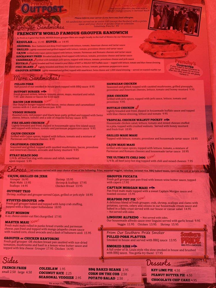 Menu at Frenchy's Outpost Bar and Grill, Dunedin