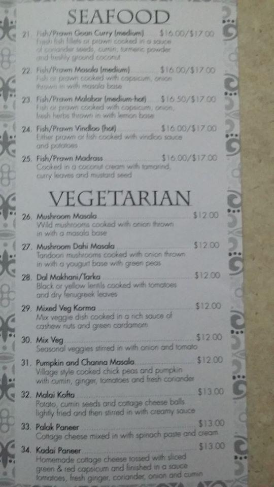Menu at Indian Corner Ulverstone restaurant, Ulverstone