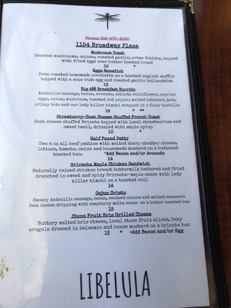 Menu at Libelula restaurant, Fresno
