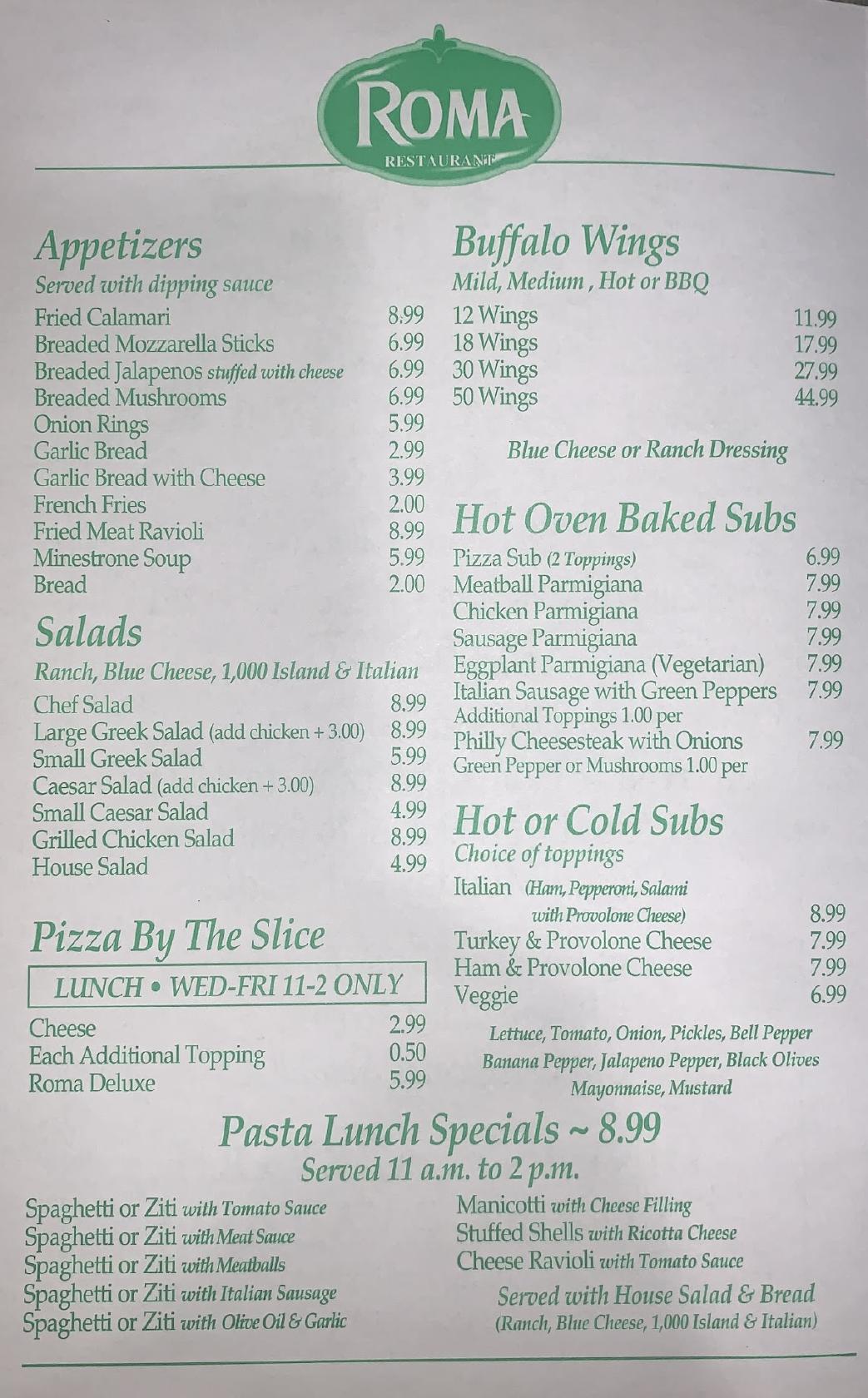 Menu at Roma Restaurant Pizza, Pasta, & More, Nebo