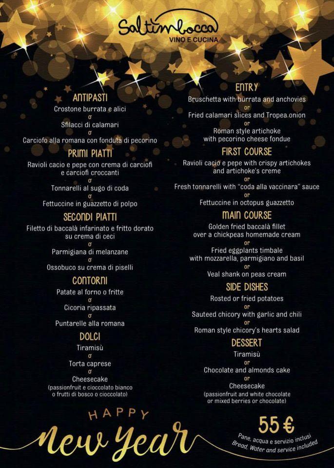 Menu at Saltimbocca ristorante, Rome