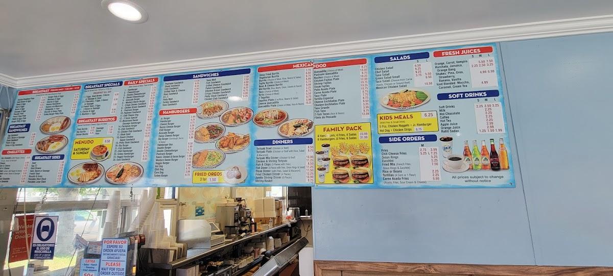 Menu at Sky Burgers restaurant, Paramount