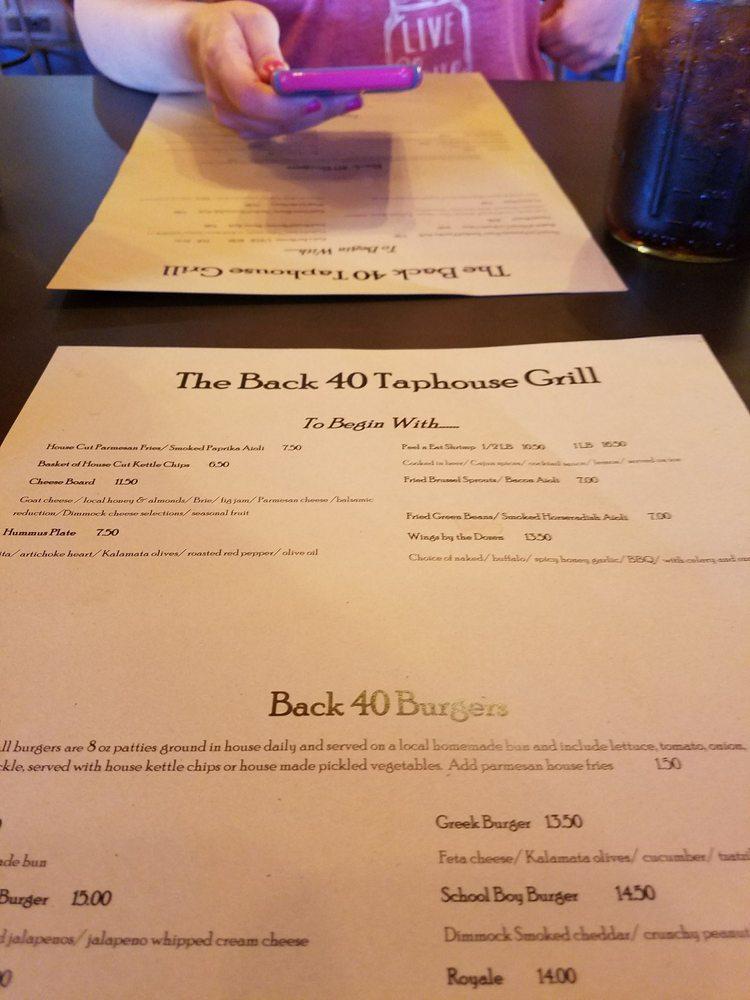 Menu at The Back 40 Taphouse Grill restaurant, Mitchell