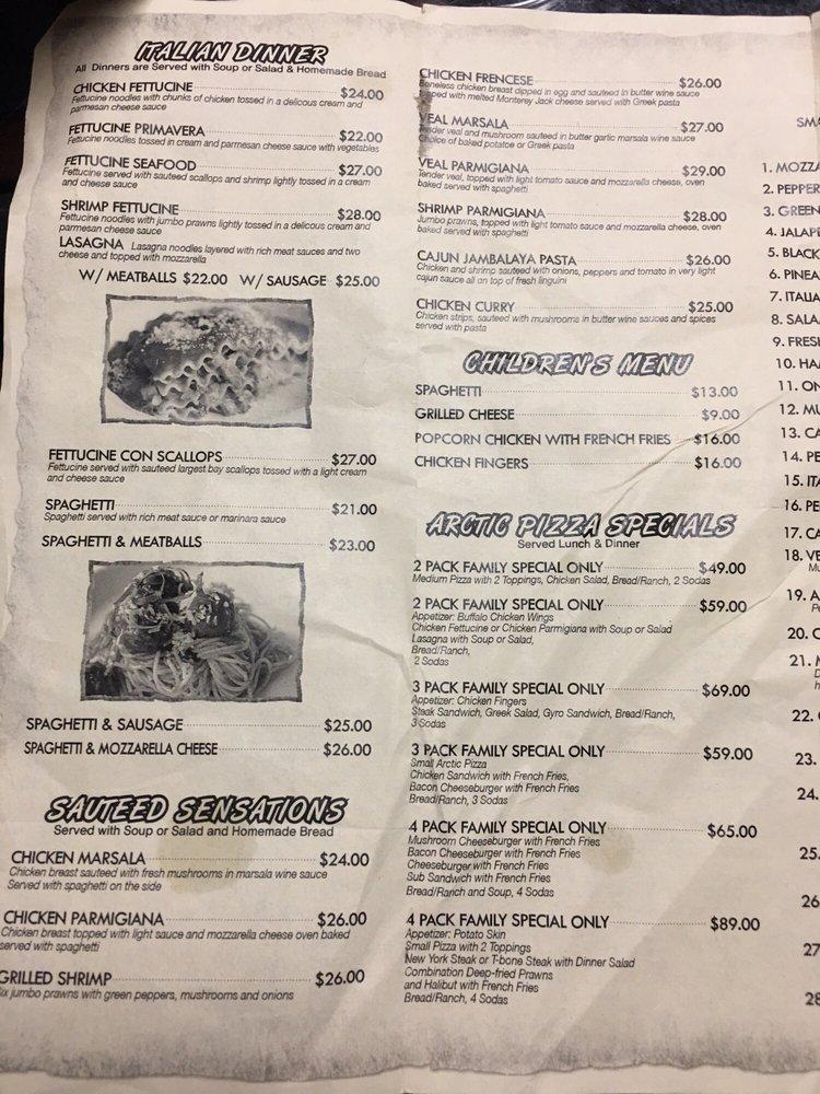 Carta de pizzería Arctic Pizza, Barrow