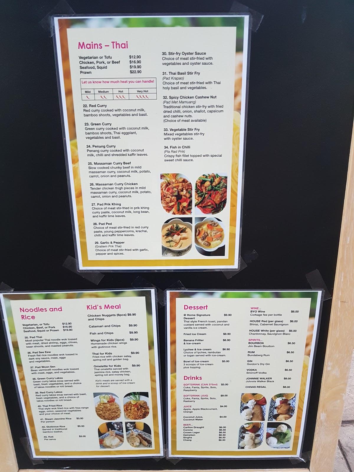 Menu at At Home Thai Restaurant, Wangaratta