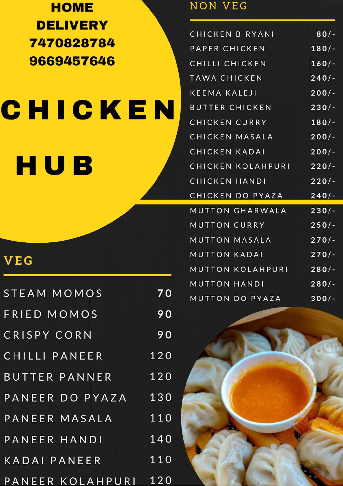 Menu at Chicken Hub, Bhopal, Cambrige school road