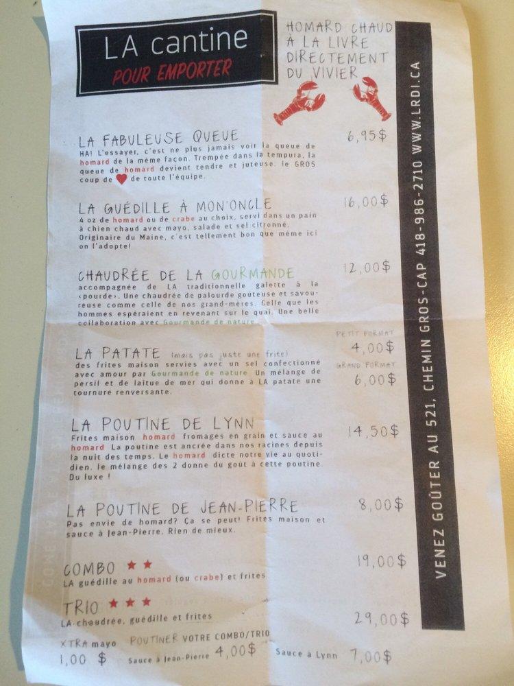 Menu at LA cantine fast food, Cap-aux-Meules
