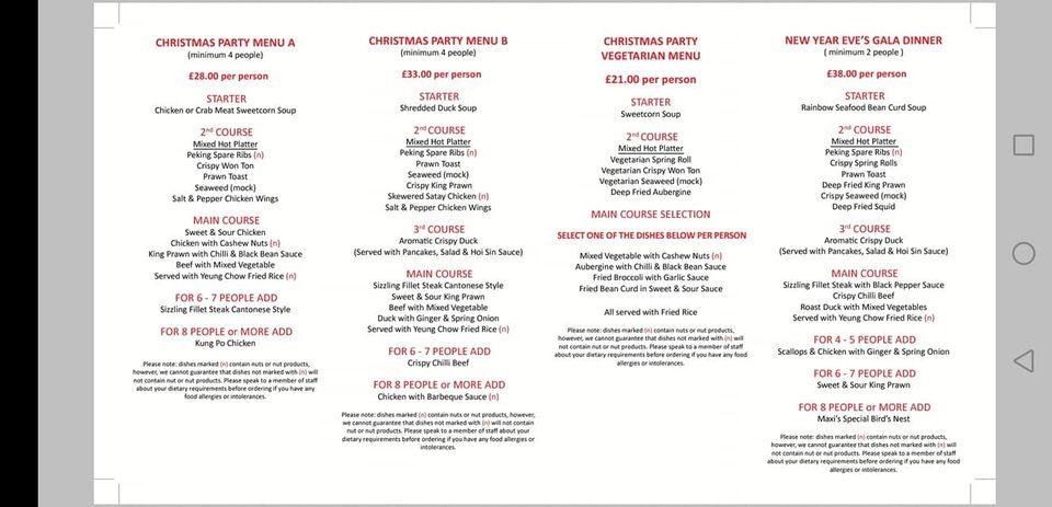 Menu at Maxi's Chinese Restaurant, York