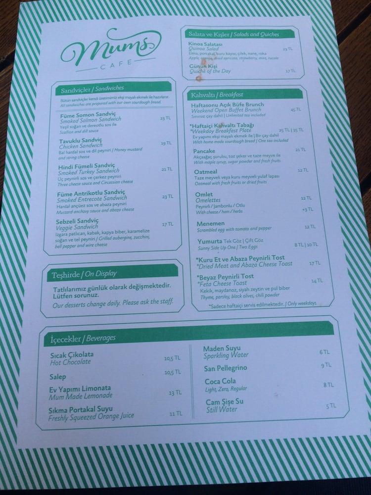 Menu at Mum's Cafe, Istanbul, Fransız Gç Sokağı 1/16 D:17