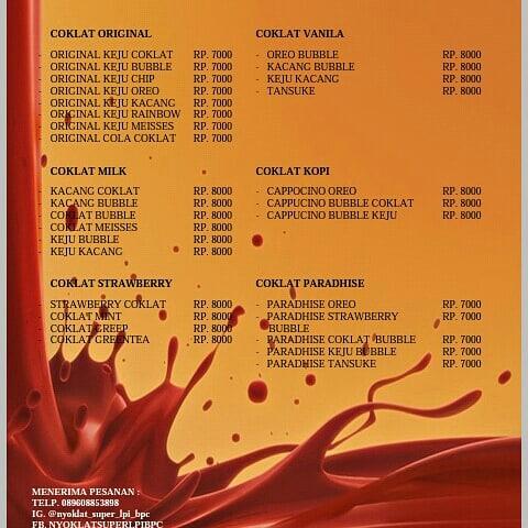 Carta del café Nyoklat dan Pop Ice Super, Cirebon