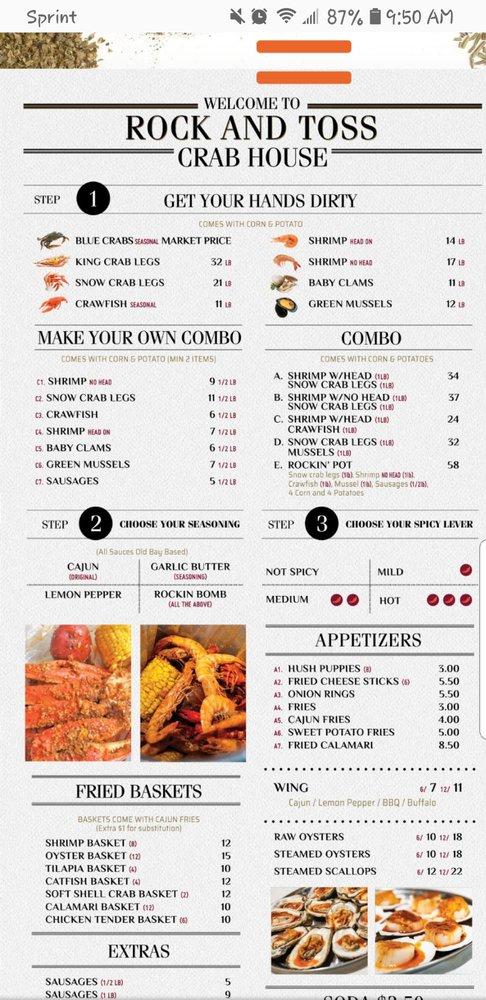 Menu at Rock & Toss Crab House restaurant, Bowie
