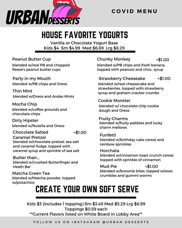 Menu at Urban Desserts, Gold River