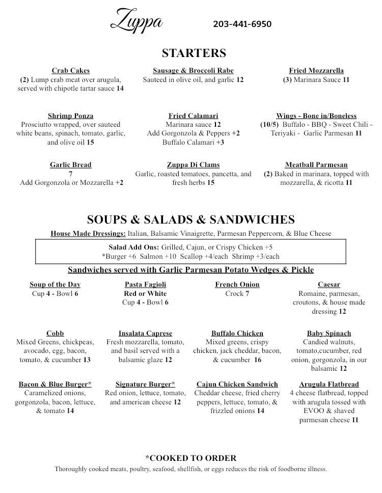 Menu at Zuppa - Unique Italian Pub, Wolcott