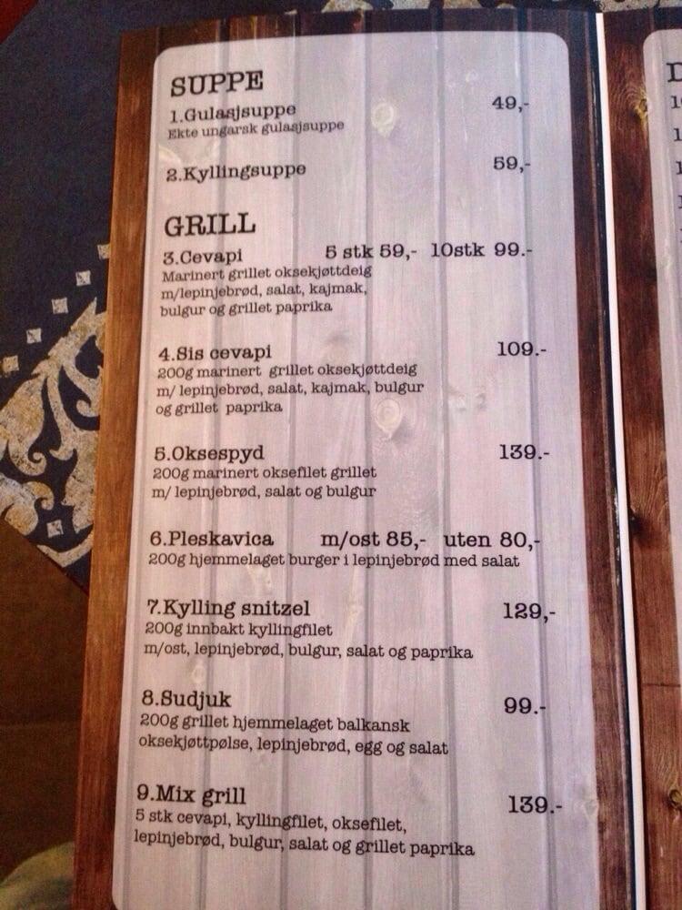 Menu at Adriatic restaurant, Oslo