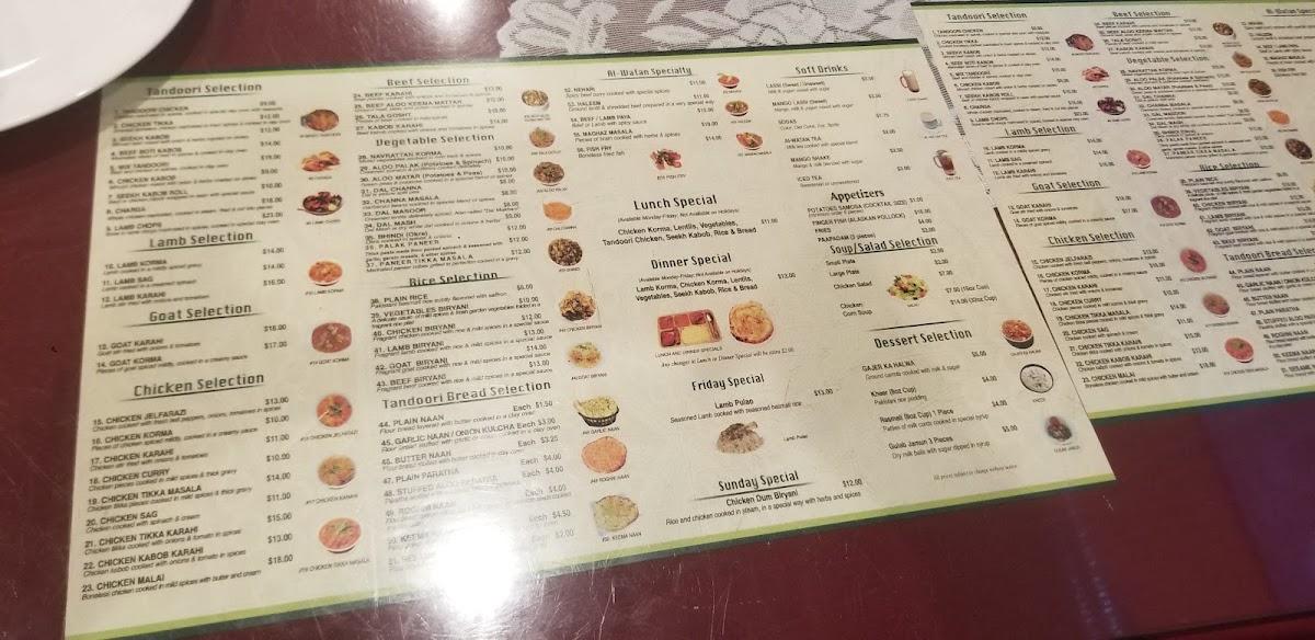 Menu at Al Watan Halal Tandoori Restaurant, Hawthorne