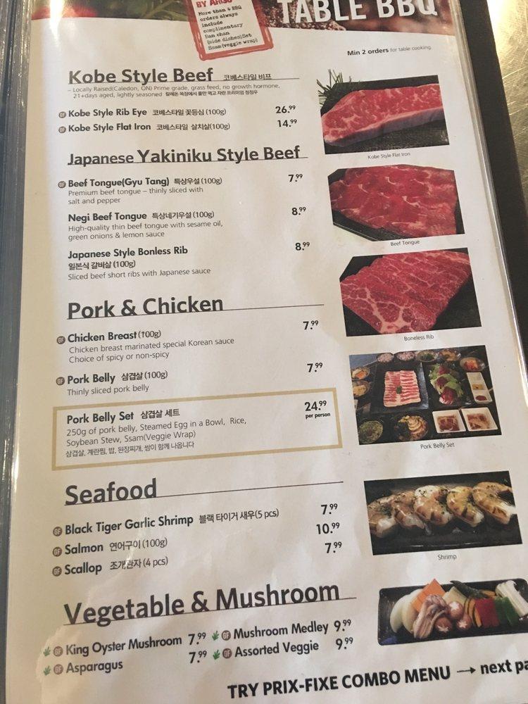 Menu at Arisu Korean BBQ & Sushi, Toronto