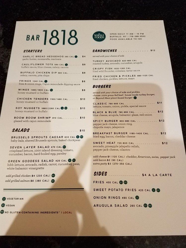 Menu at Bar 1818, Amherst