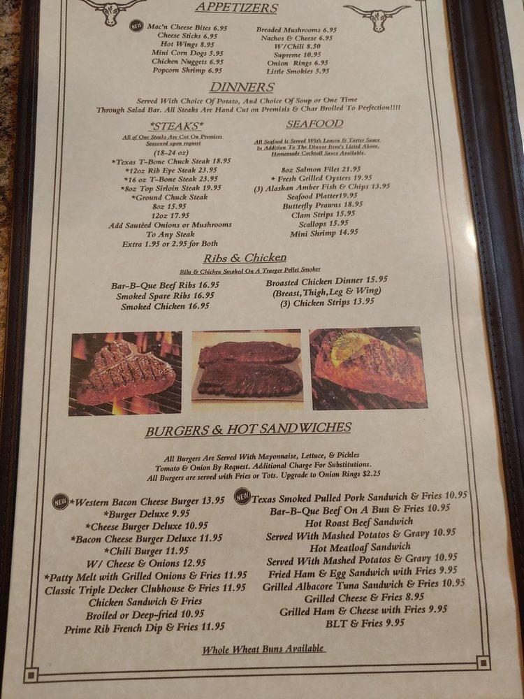 Menu at Bob's Texas T-Bone And Frosty's Lounge pub & bar, Rufus