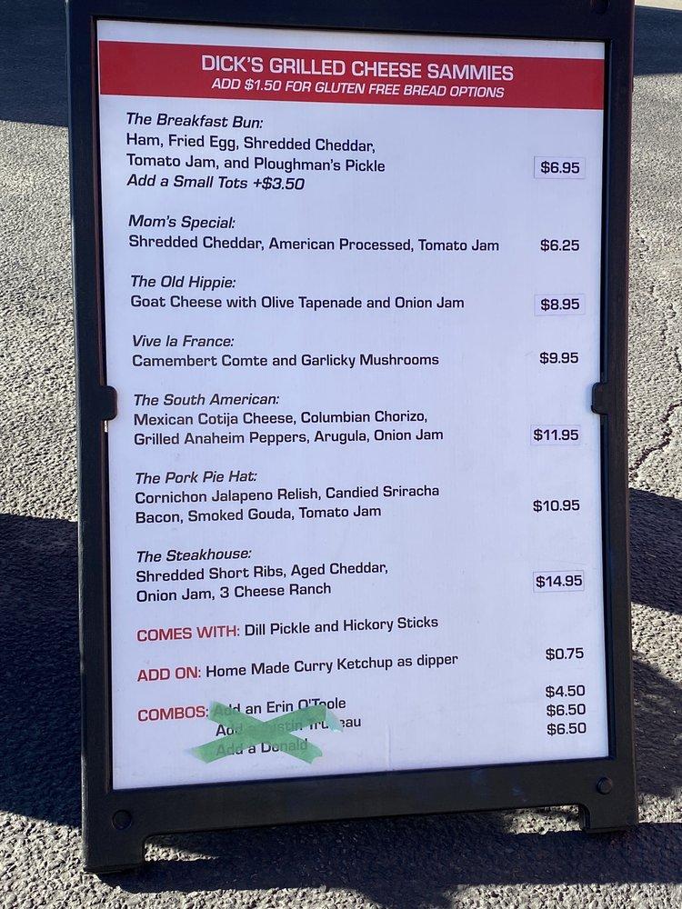Menu at Dick's Tater Ship restaurant, Edmonton