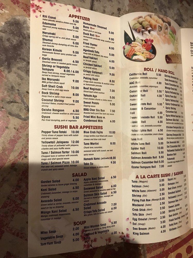 Menu at Geisha restaurant, New York City, Broadway