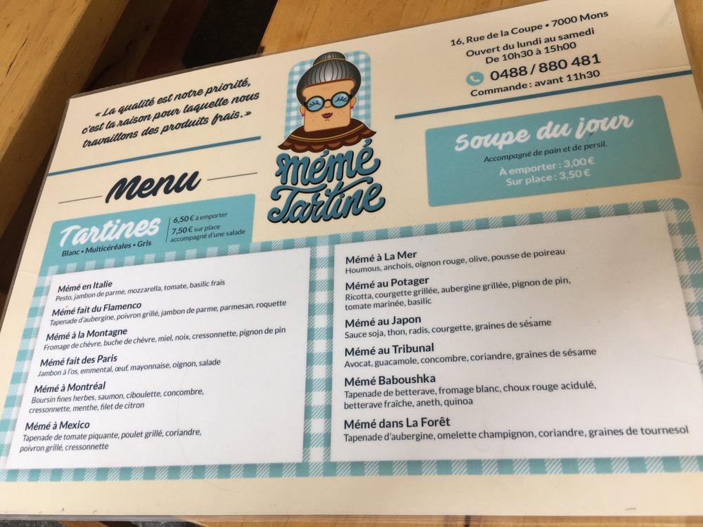 Menu at Mémé Tartine, Mons